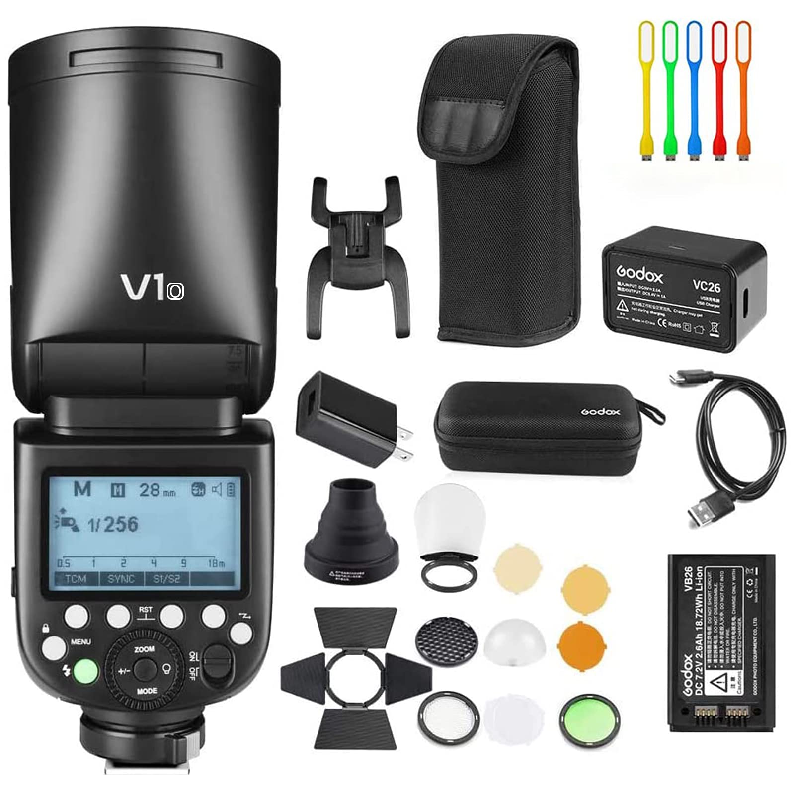 Godox V1-O TTL Flash Speedlite 76WS GN92 2.4G High-Speed Sync 1/8000s 2600mAh Li-ion Battery Round Head Camera Speedlight with Godox AK-R1 Accessories Kit Compatible for Olympus Panasonic Cameras