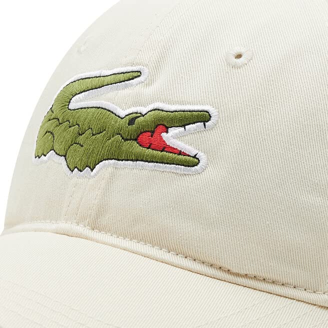 Lacoste Unisex Contrast Strap and Oversized Crocodile Cotton Cap, Off White, ONE Size