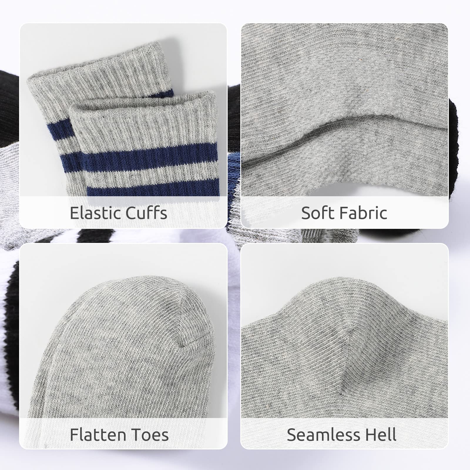 KEREDA Boys Crew Socks Kids Athletic Ankle Socks Uniform Socks for Girls 9 Pairs Multicolor 02 6-8 Years
