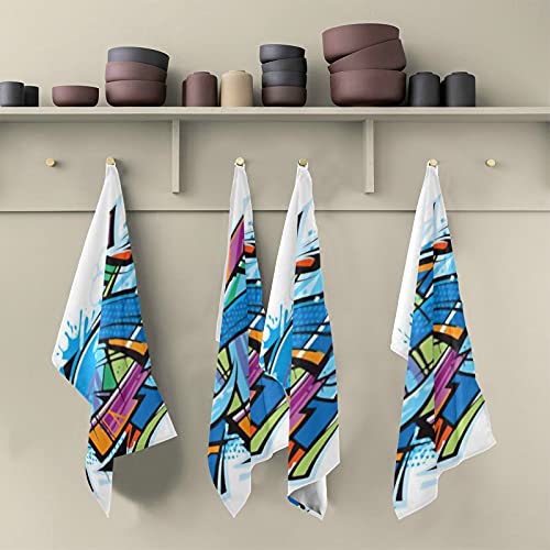 JIUCHUAN Kitchen Dish Towel Set 6 Graffiti Art Mural Kitchen Towel Large28''x18'' Kitchen Towels,Dishcloths,Decorative Waffle Towels,Hand Towels,Tea Towels