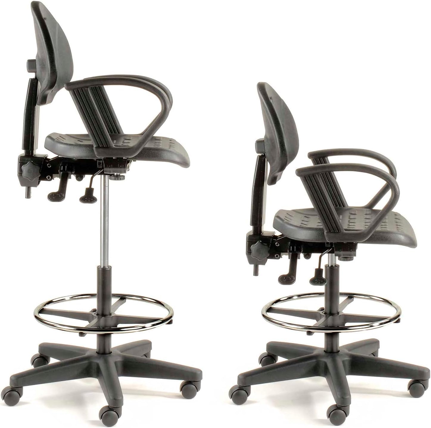 GLOBAL INDUSTRIAL 5-Way Adjustable Ergonomic Stool with Loop Armrests Black
