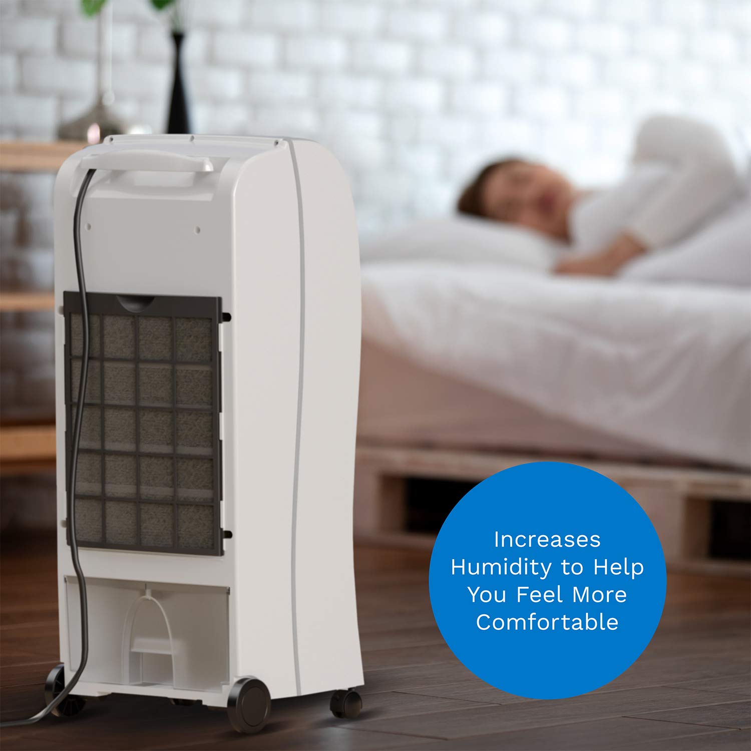 hOmeLabs Evaporative Cooler - Cooling Fan with 3 Wind Modes, 3 Speeds, Timer, Humidifier and Auto Shut Off Function - with 10 Liter Ice Water Tank Capacity - Cools Room up to 200 Square Feet
