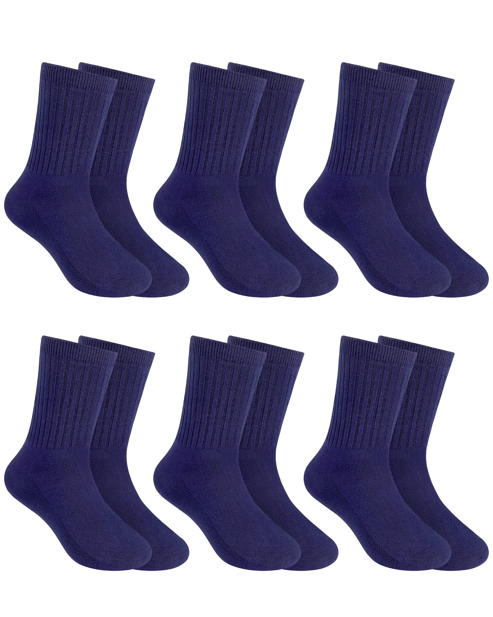 KEREDA Boys Girls Cushioned Crew Socks Athletic Training Socks for Active Kids 6 Pairs 7-10 Years Navy