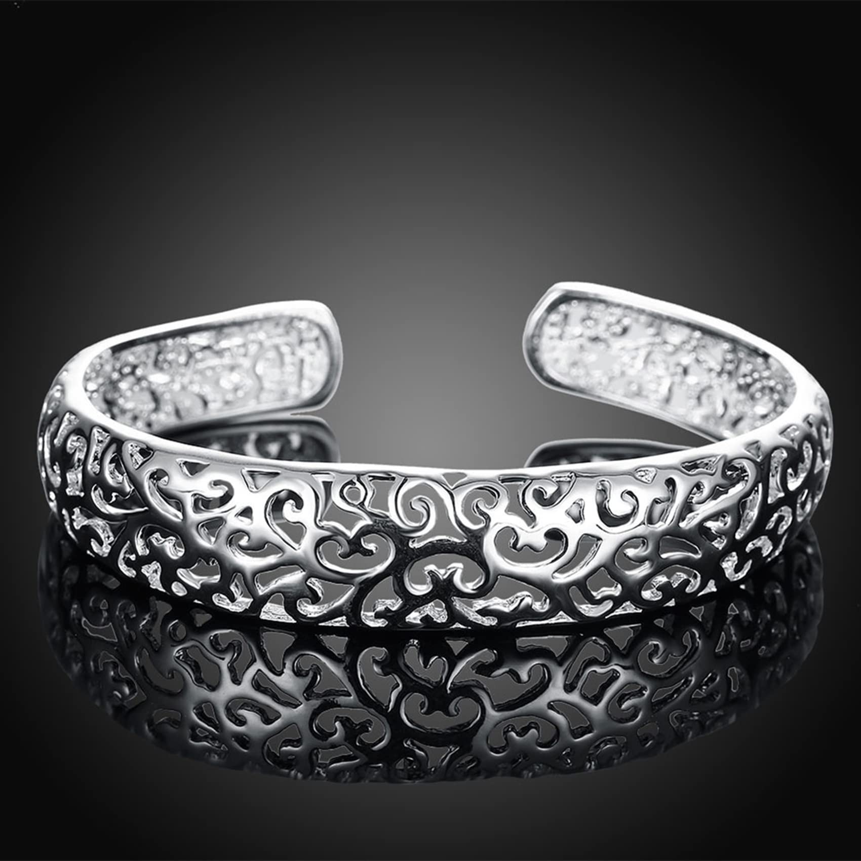 Generic ploon Hollow Open Bangle Bracelet Jewelry Stainless Steel Cuff Charm for Women, Silver
