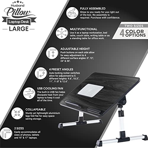Husband Pillow Combo - Backrest Pillow with Arms : Standard Cowboy Taupe & Lap Desk Bed Tray : XXL Grey - Aspen Memory Foam Reading Pillows for Bed & Laptop Bed Tray Table