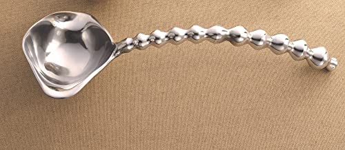 India Handicrafts X-Large Silver Tone Beaded 17 inch Aluminum Serving Gravy Spoon Ladle