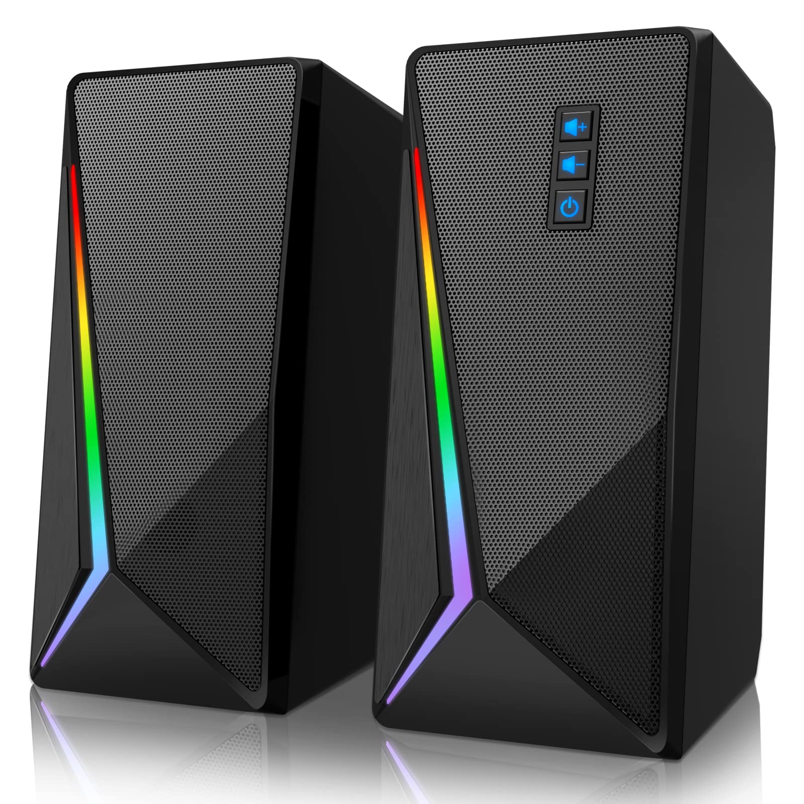 LLEVTIC Computer Speakers, 2.0 Channels Enhanced Stereo RGB PC Speakers with 6 Colorful Mode, USB Powered Desktop Speakers for PC/Laptop/Monitor, 3.5mm AUX Gaming Speakers