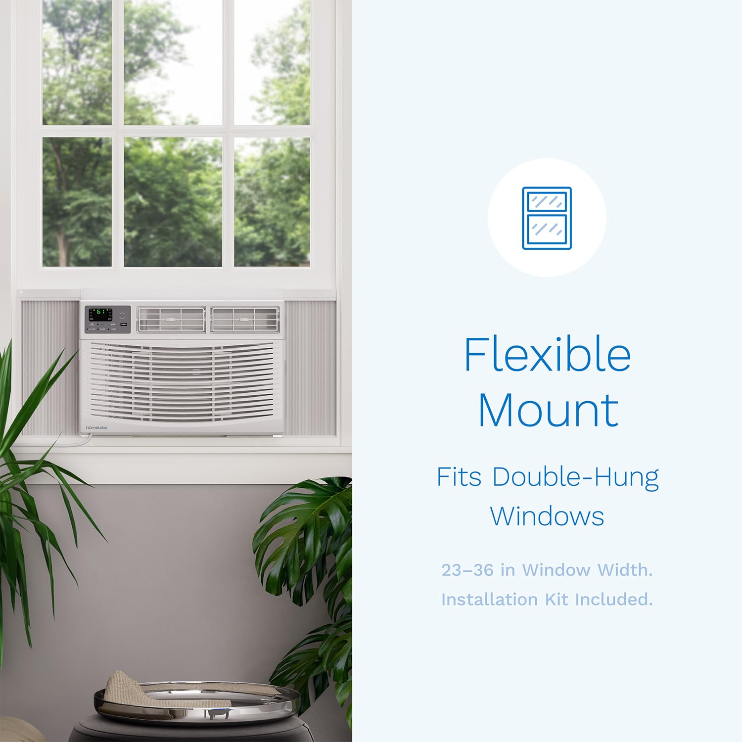 hOmeLabs Window Air Conditioner 8000 BTU - Energy Efficient, Digital Thermostat, Remote Control - Ideal for Rooms up to 350 Square Feet