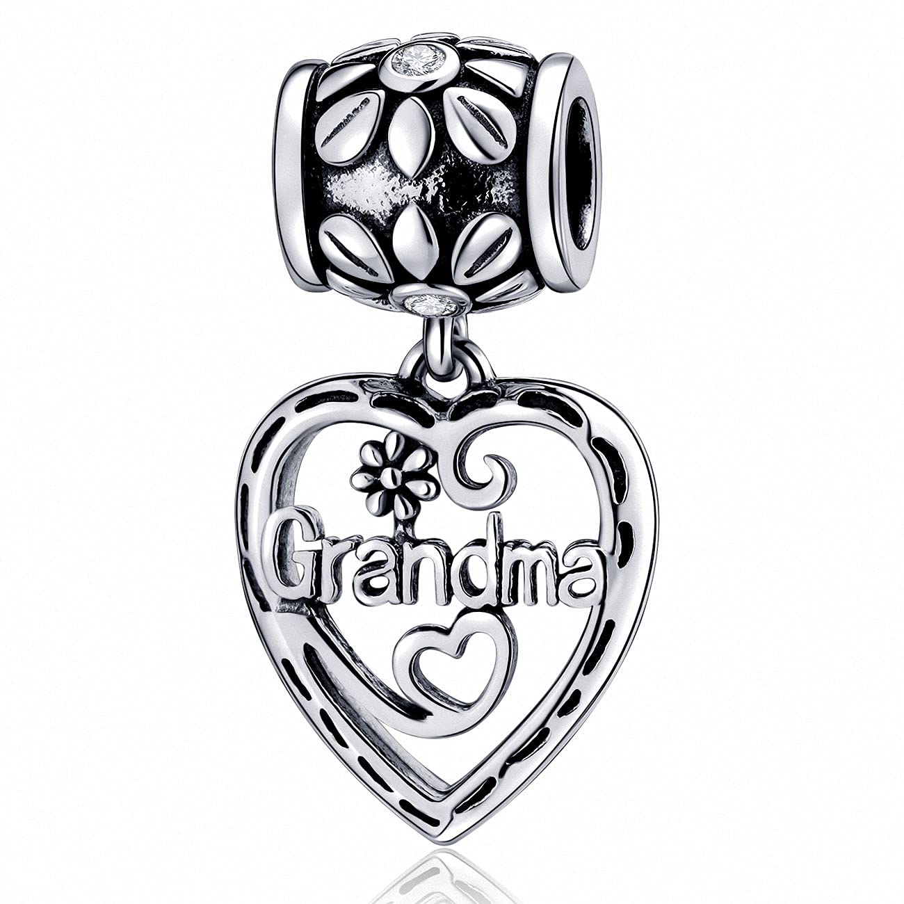 Grandma Heart Charms Authentic 925 Sterling Silver Family Love Charm for Pandora European Bracelet (Dangle) (Grandma Heart Dangle)