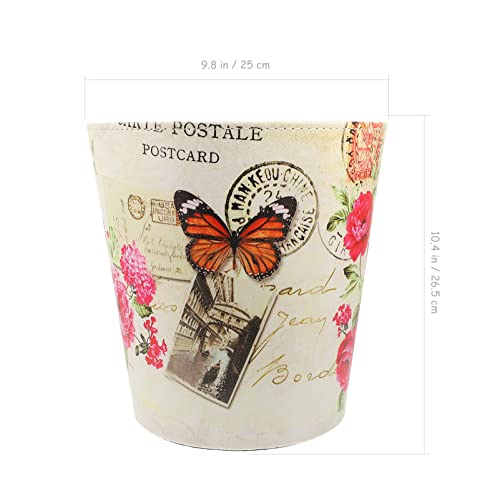 Zerodeko Small Trash Can, 10 L Leather Garbage Can Retro Round Waste Basket Decorative Storage Container Trash Bin Garbage Can Organizer Bucket for Bathroom, Bedroom, Kitchen, Office (2.6 Gallon, 1)