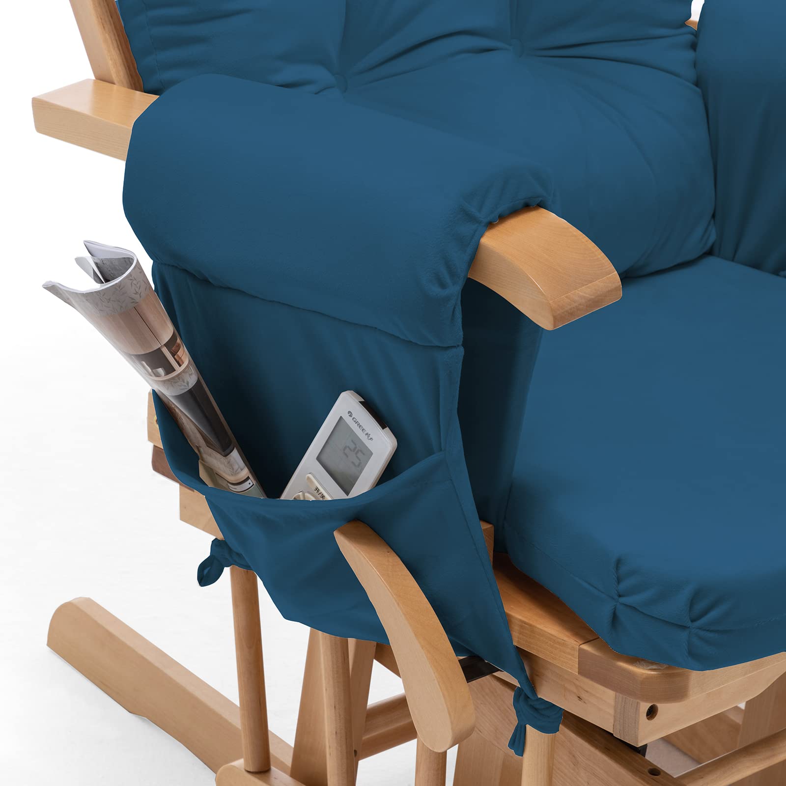 OKAKOPA Vibration Massage Glider Chair Cushions Replacement Set 5PCS, Gorgeous Velvet Replacement Cushions for Glider Rocker Rocking Chair, Back Seat Ottoman Arms (Blue)