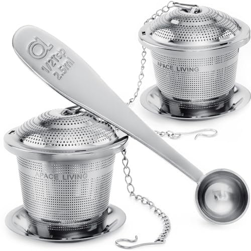 Loose Leaf Tea Infuser (Set of 2) with Tea Scoop and Drip Dray by Apace - Ultra Fine Stainless Steel Strainer & Steeper for a Superior Brewing Experience