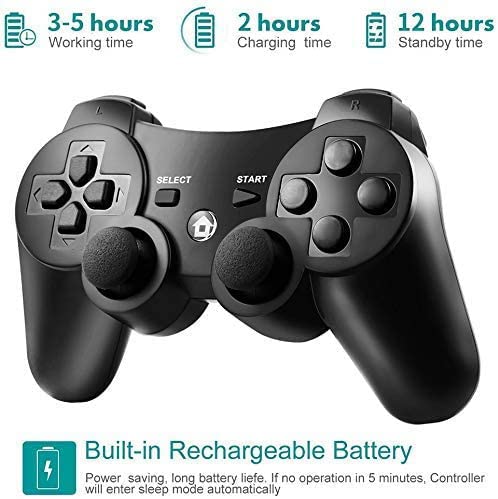 JAMSWALL Wireless Controller Compatible with PS-3 Play-station 3, Wireless Bluetooth Joystick with Charger Cable Cord, black