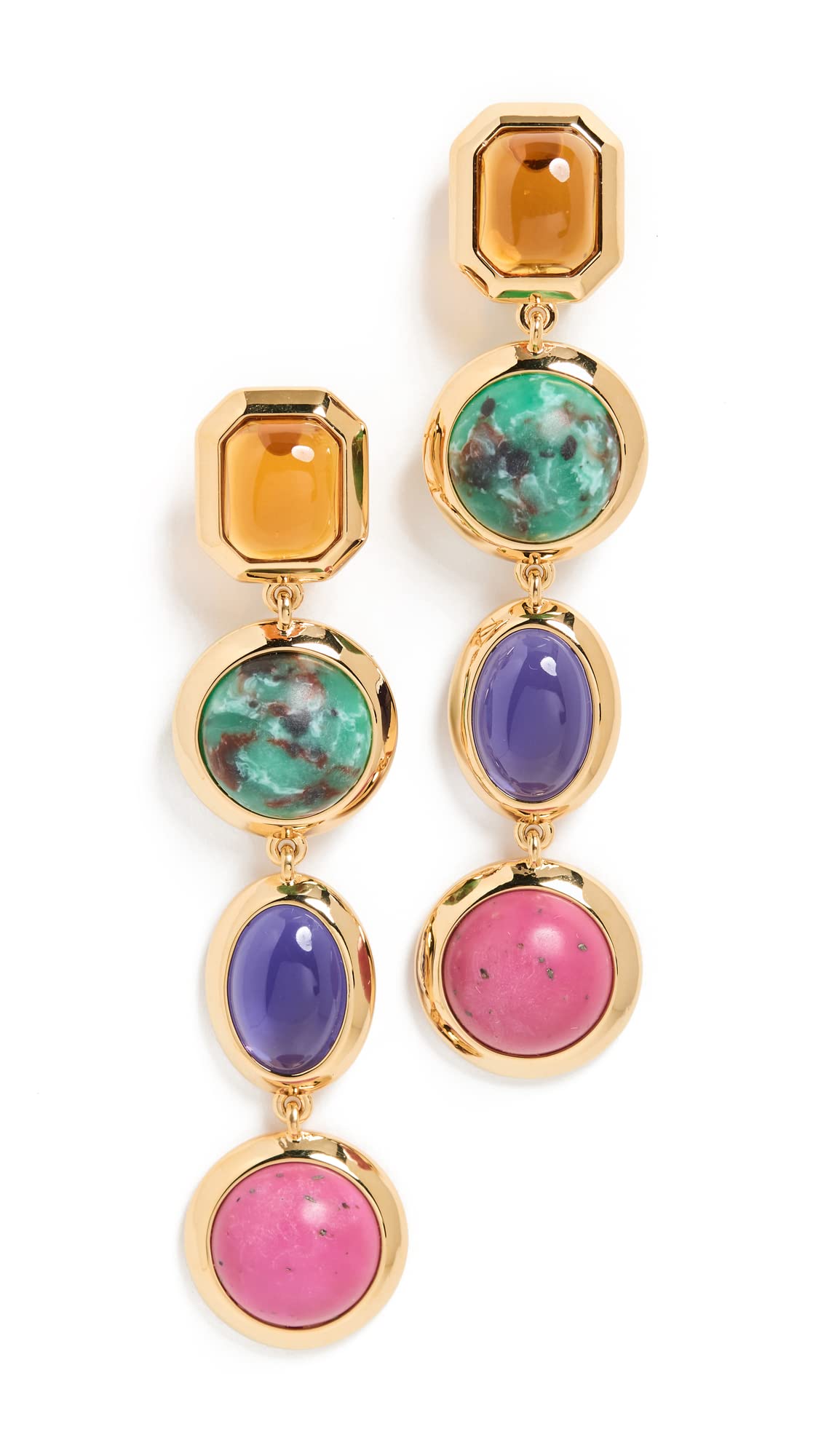 Lele Sadoughi Women's Bezel Jewel Linear Earrings, Glass Rainbow, One Size
