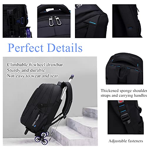 YJMKOI Large Capacity Trolley Backpack for Boy Middle School Rolling Bookbag Carry-on Luggage School Bagwith Wheels