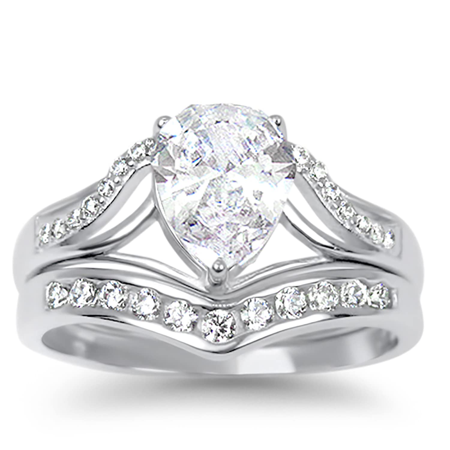 His and Hers TRIO Wedding Rings Set Her Sterling Silver Black Stainless Steel Band for Him