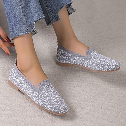 Ladies Fashion Color Blocking Breathable KKnitted Flat Sole Comfortable Casual Single Shoes Platform Shoes Casual Grey