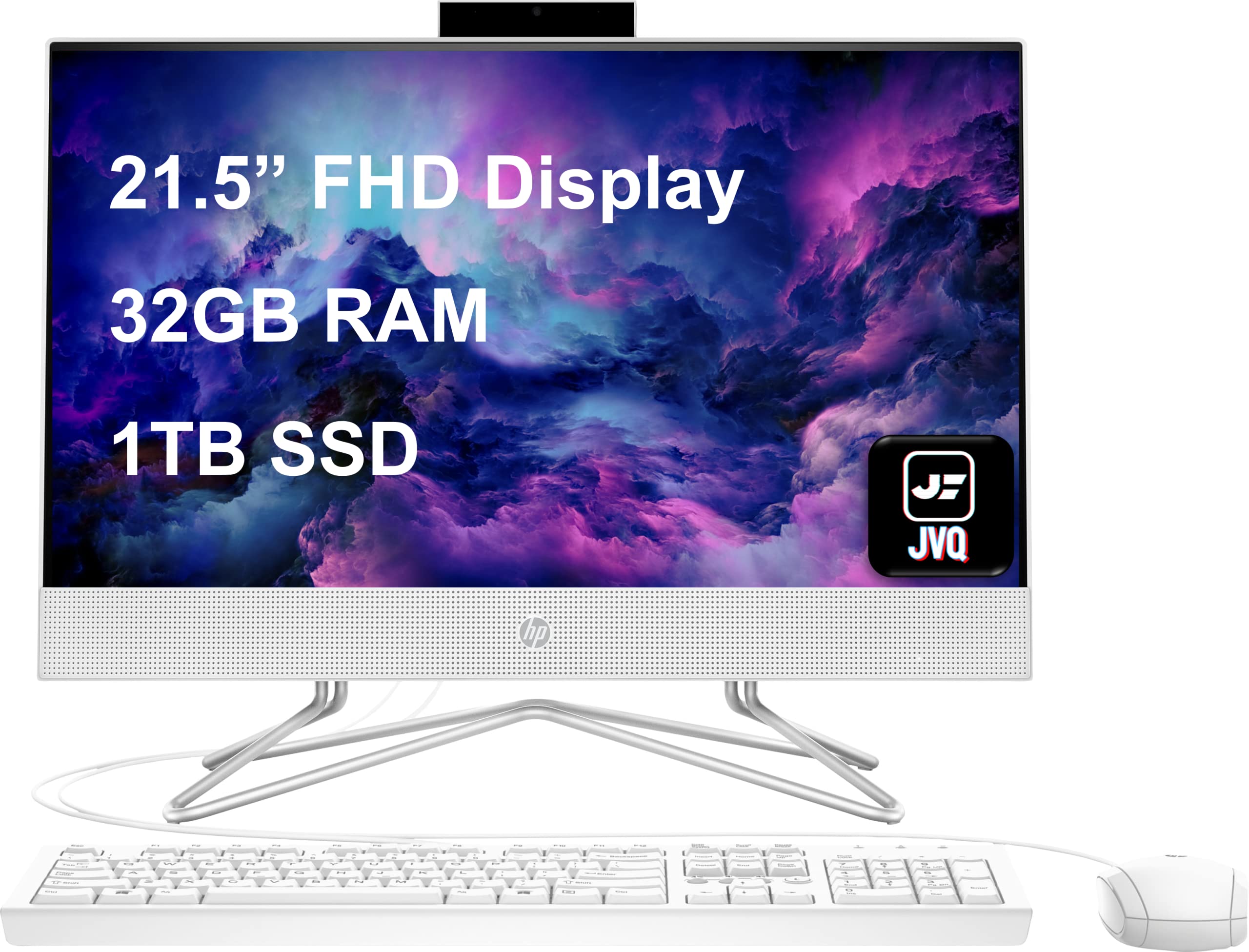 hp 22-inch All in One Desktop Computer, 21.5" FHD Display, Intel Pentium J5040 Processor, 32GB RAM, 1TB SSD, Webcam, Wi-Fi, Bluetooth, Keyboard, Mouse, Windows 11 Home White, JVQ MP