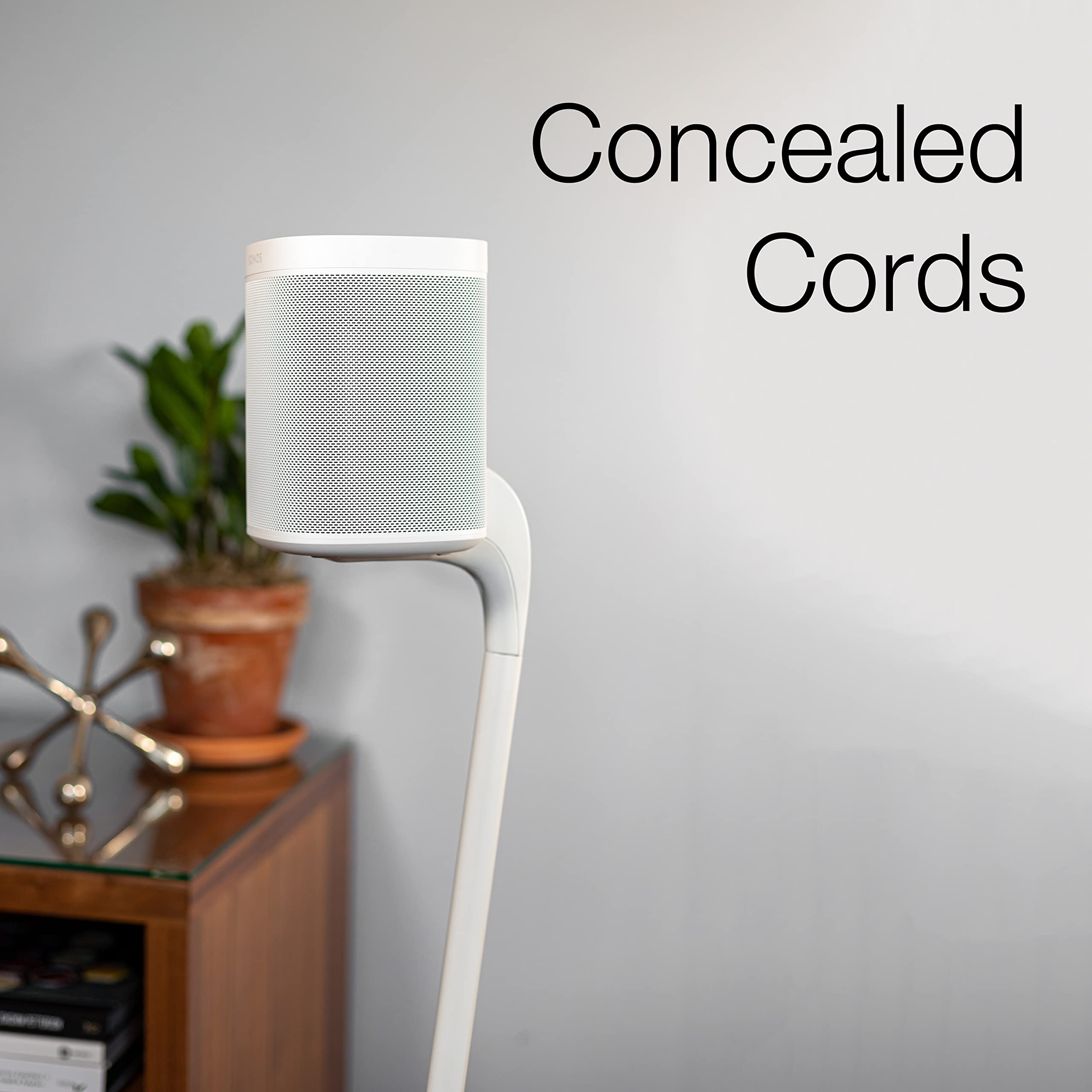 GT STUDIO Sonos Speaker Stands for Sonos One, One SL, Play:1, Play:3, Premium Design Improves Surround Sound, Heavy Base, Complete Cord Concealment - (Pair, Black)