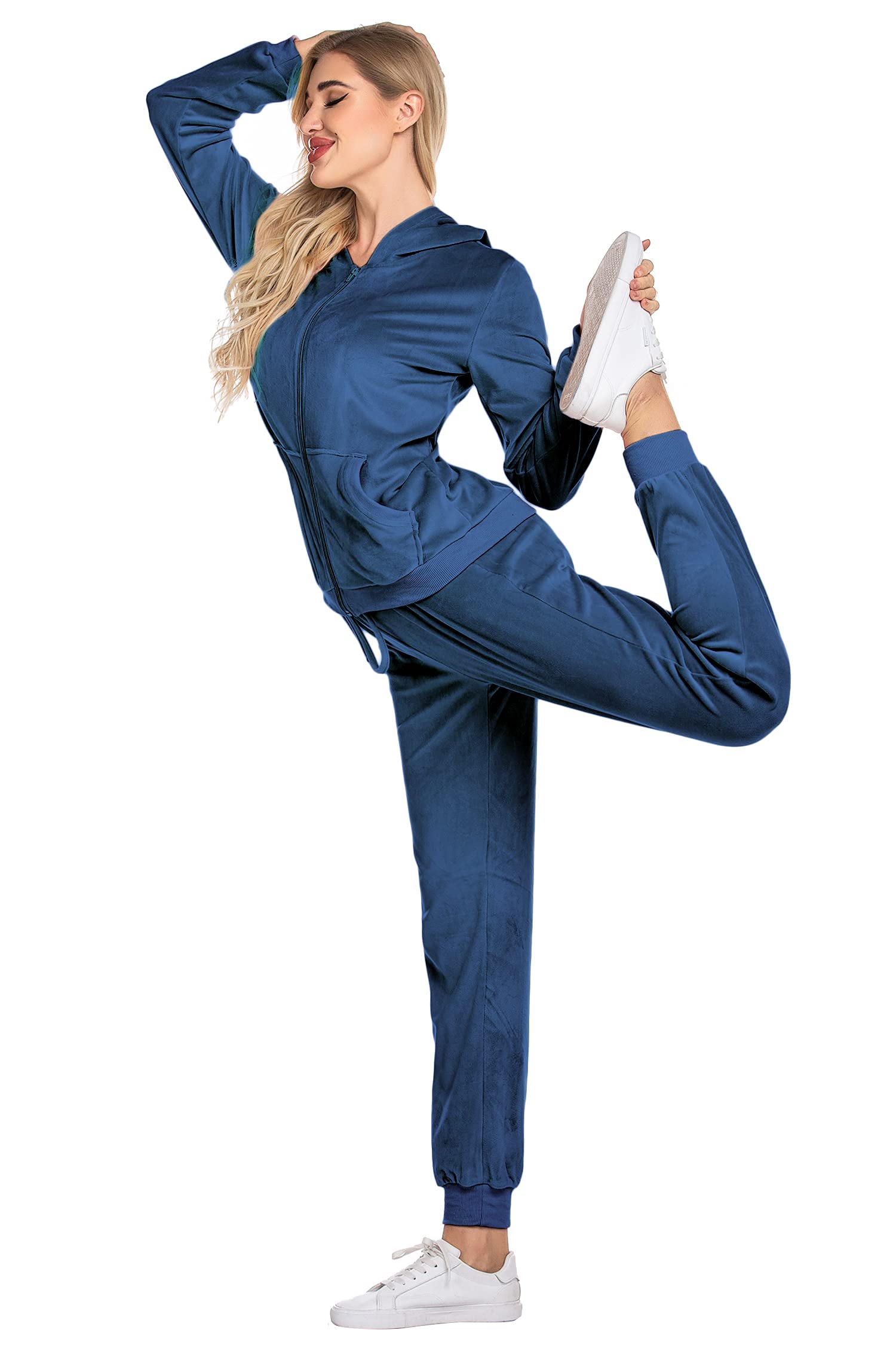 HOTOUCH Women's Sweatsuit Set Velour Hoodie Pocket Tracksuits jogging suits