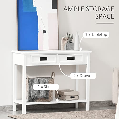 HOMCOM Console Table with 2 Storage Drawers and Open Shelf, Modern Sofa Table for Hallway, Living Room, or Bedroom, White