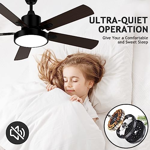 ghicc 52-Inch Ceiling Fans with Lights, Black Fan Lights Remote Control- Reversible Silent DC Motor and Matte