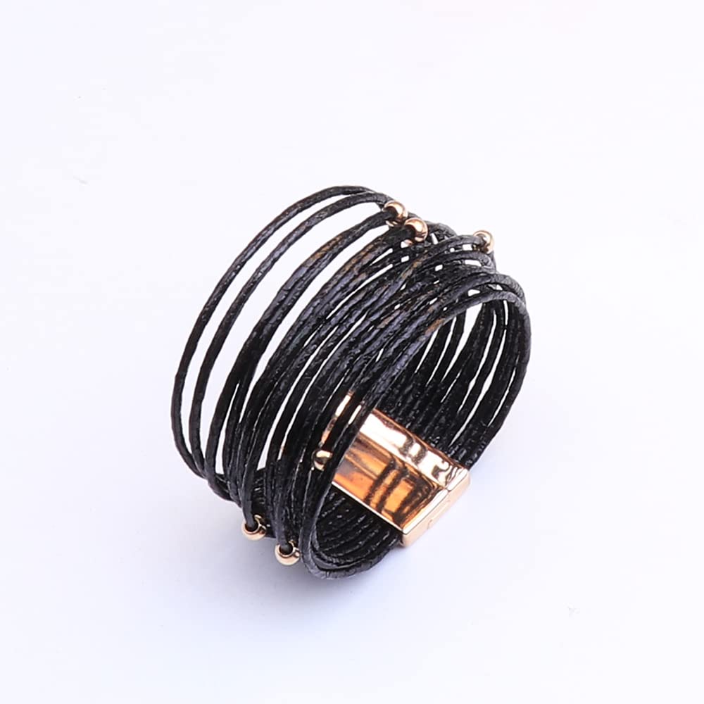 KSQS Gold Cross Leather Cuff Bracelet for Women Boho Wide Wrap Bangle Multilayer Thick Leather Bracelets with Magnetic Buckle(#2)
