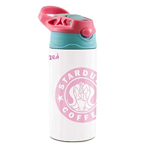 Trend Setters Stardust Unicorn β 12 oz Kids Water Bottle with Pop Up Silicone Straw - Personalized - Double Wall Vacuum Stainless Steel Insulation β Keep Beverage Temperature for Up To 8 Hours