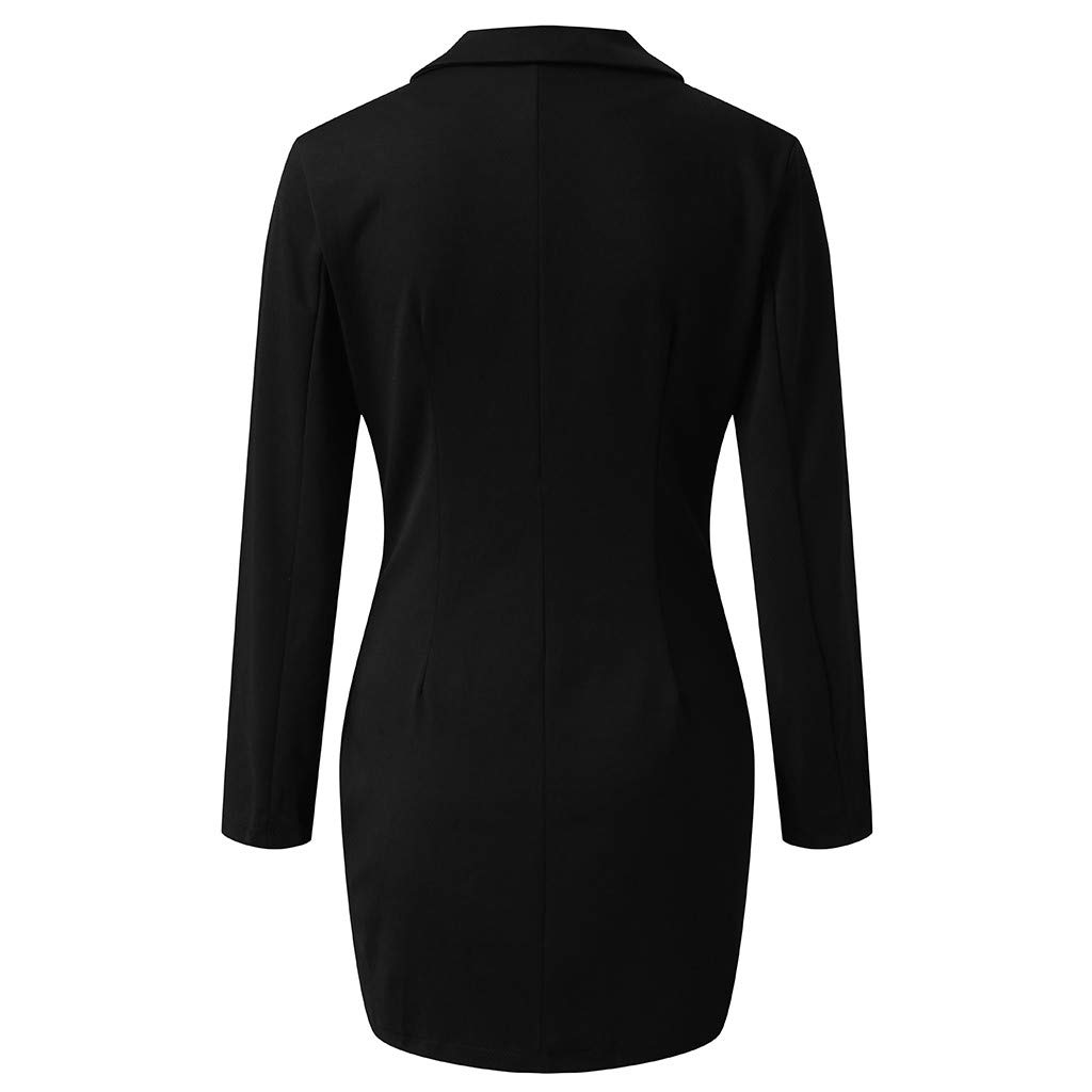 Keepfit Women's Suit Dress Solid Double Breasted Long Sleeve Business Dress Notch Collar Slim Fit Dress for Work Black