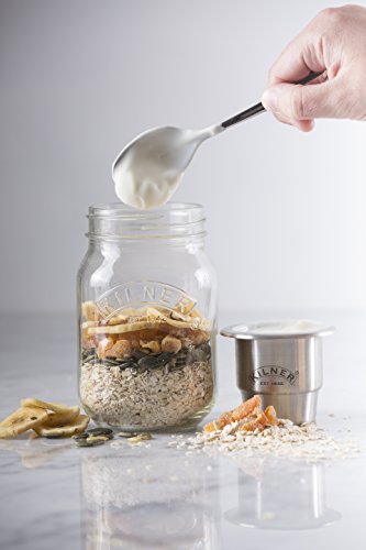 Kilner Snack On The Go Glass Jar Set Stainless Steel Cup Keeps Dry Ingredients Separate from Wet Foods, 17-Fluid Ounces, 0.5L
