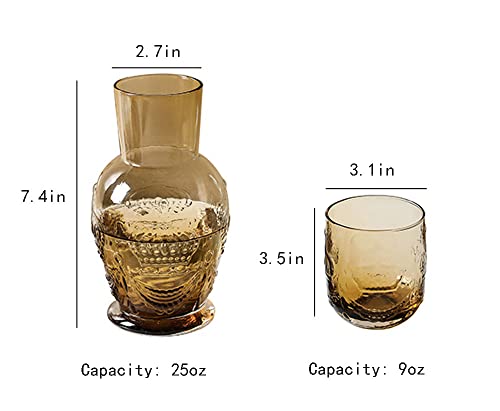 RockTrend Retro Crown Relief Clear Glass Bedside Night Water Carafe with Tumbler Glass, Pitcher And Cup Night Set