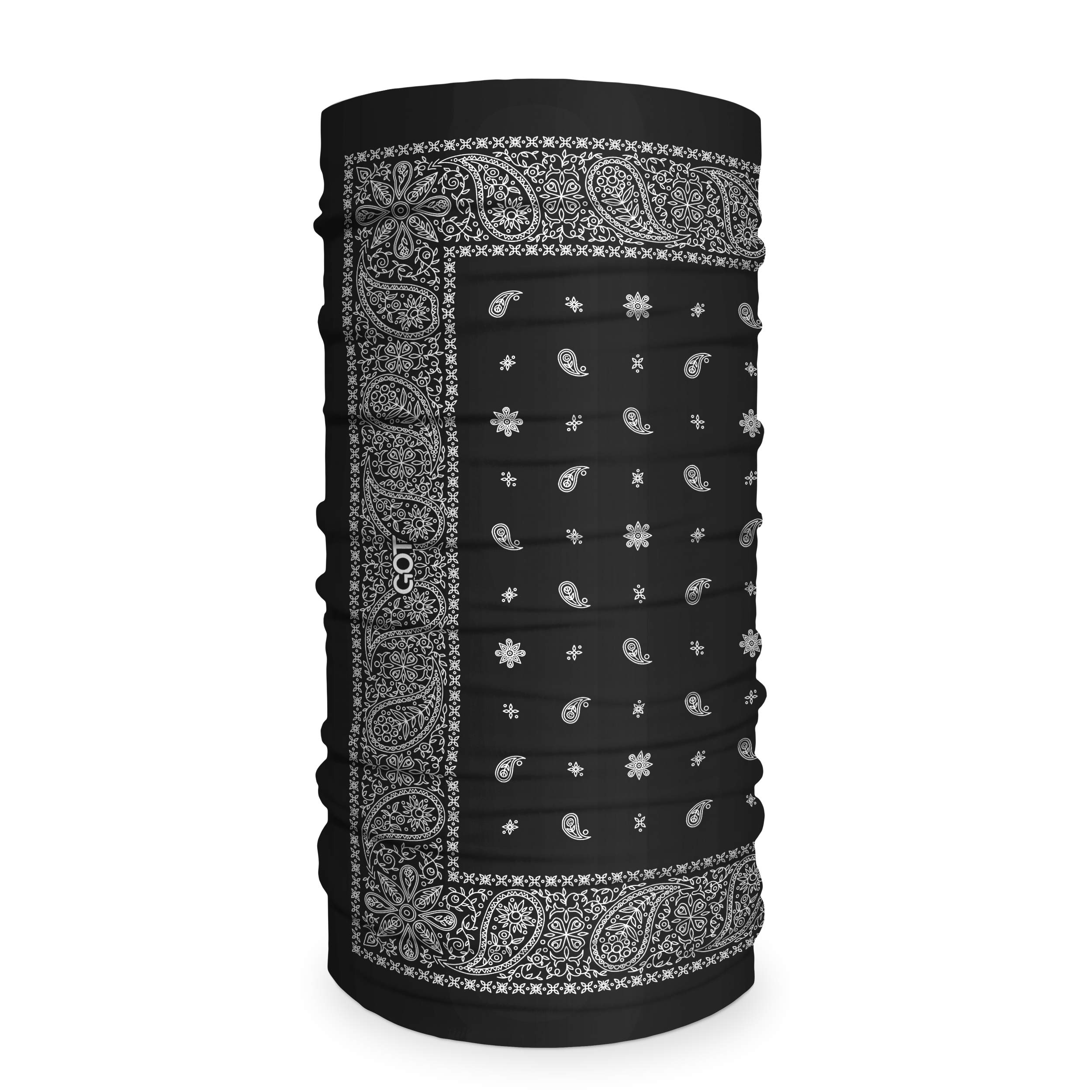 GOT Sports Tube Bandana - Neck Gaiter for Women & Men, Face Mask, Neck Wrap, Head Scarf, Curly Hair Sleep Protection - Breathable, Lightweight Microfiber (Black Paisley)