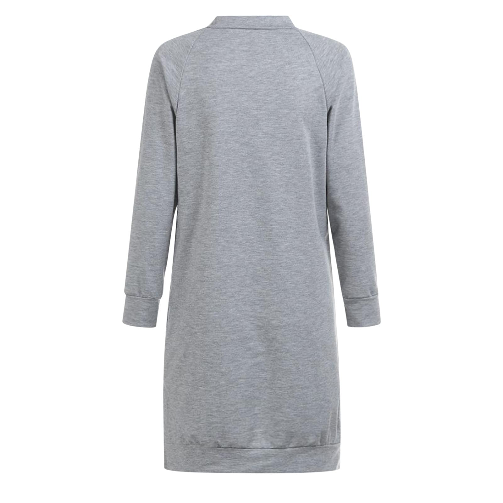 Keepfit Women's Lace Up V-Neck Sweatshirt Dress Raglan Long Sleeve Spring Fall Drawstring Solid Mini Dress Gray
