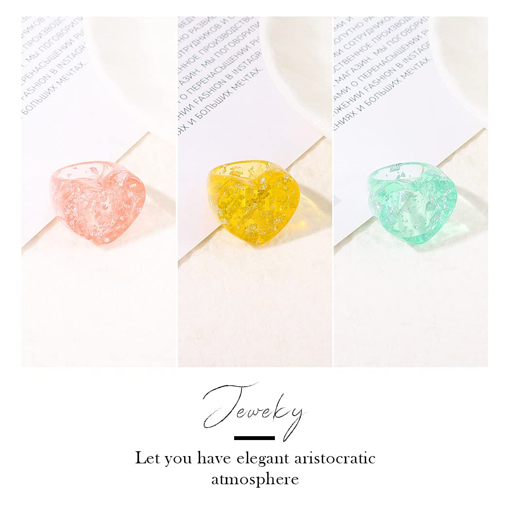 JEWEKY Resin Band Rings Acrylic Heart Stackable Ring Sets Colorful Rings Accessory Jewelry for Women