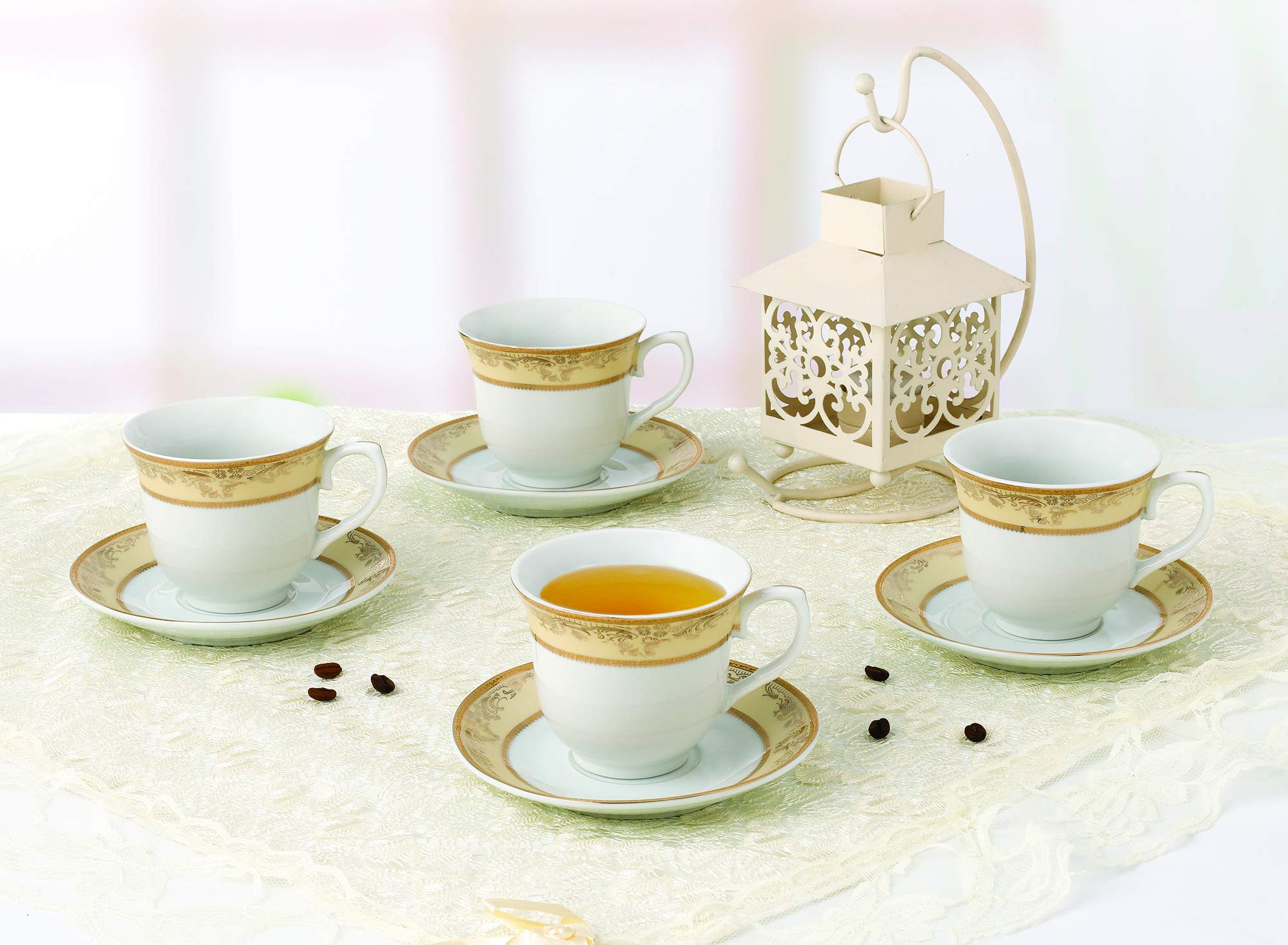 Lorren Home Trends Chloe-4 Cups and Saucers, One Size, Gold