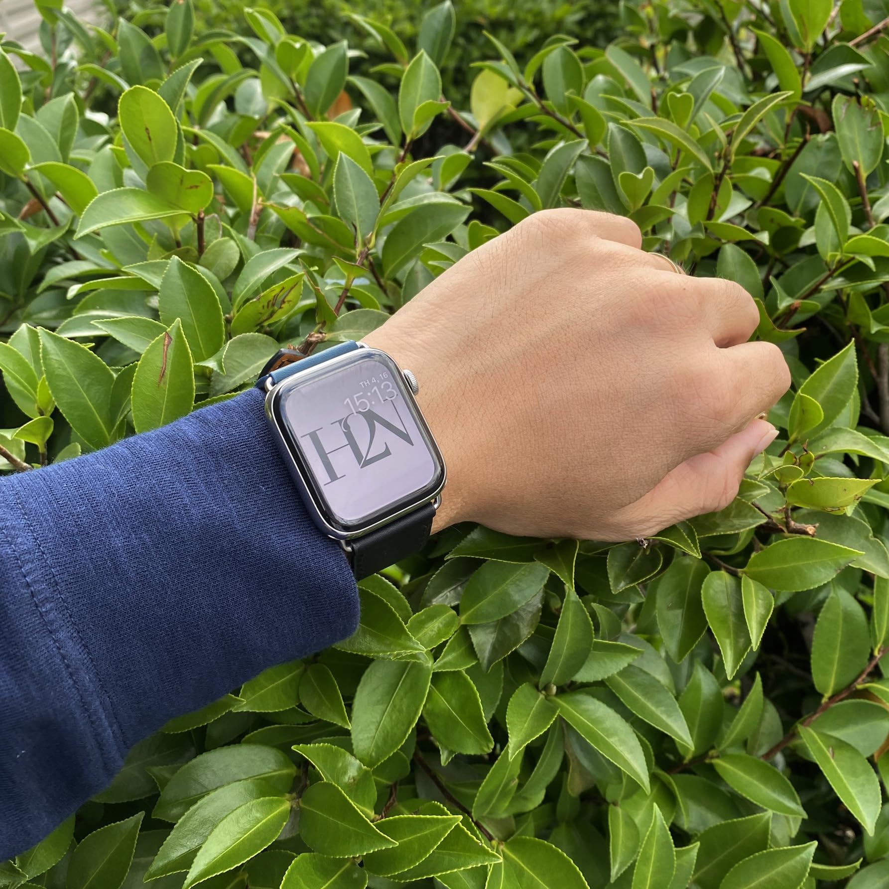 H2N Handmade Full Grain Leather Bands compatible with Apple Watch band 49mm / 45mm / 44mm / 42mm / 41mm / 40mm / 38 mm (38/40/41mm, Black/Navy blue)