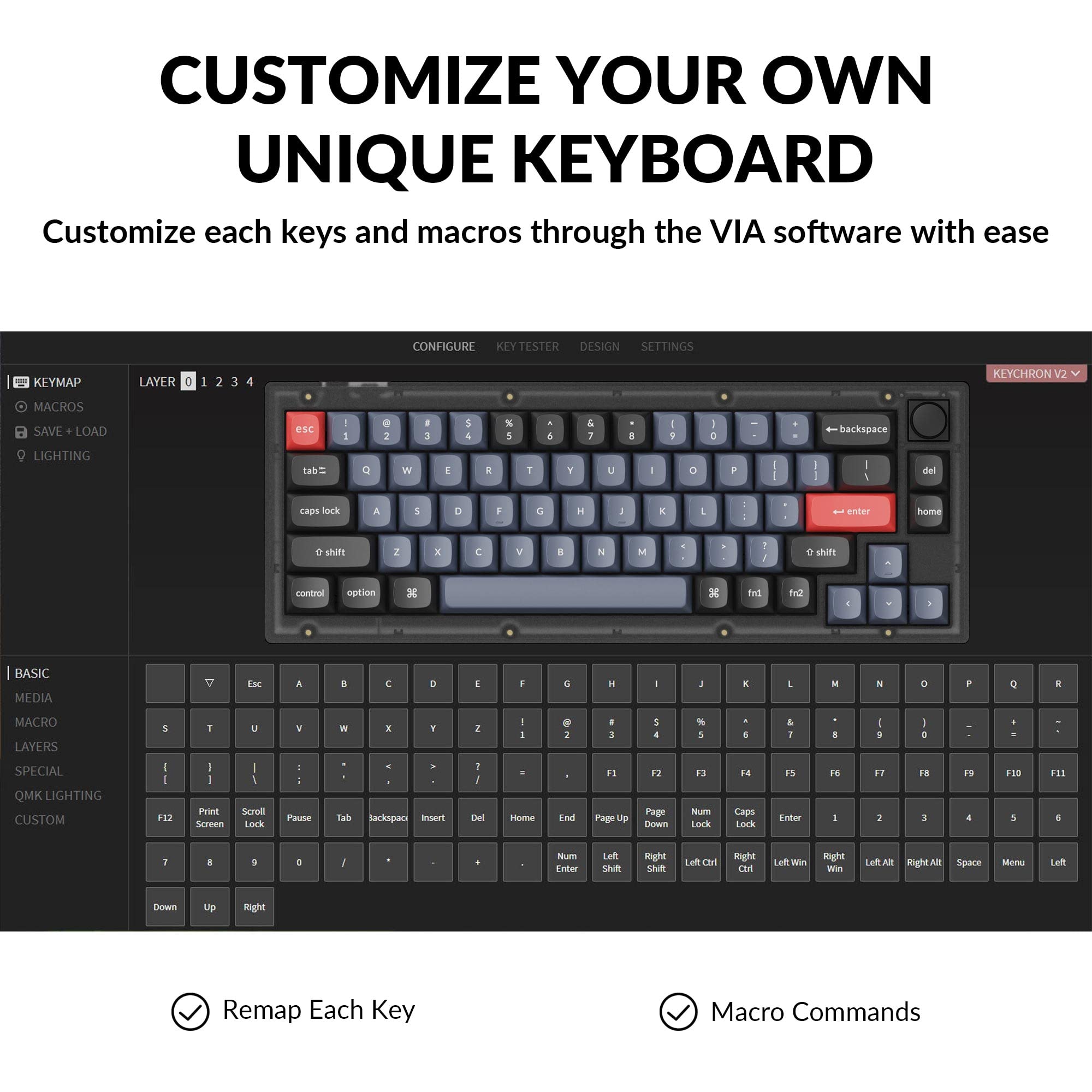 Keychron V2 Wired Custom Mechanical Keyboard Knob Version, 65% Layout QMK/VIA Programmable with Hot-swappable Keychron K Pro Brown Switch Compatible with Mac Windows Linux (Frosted Black-Translucent)