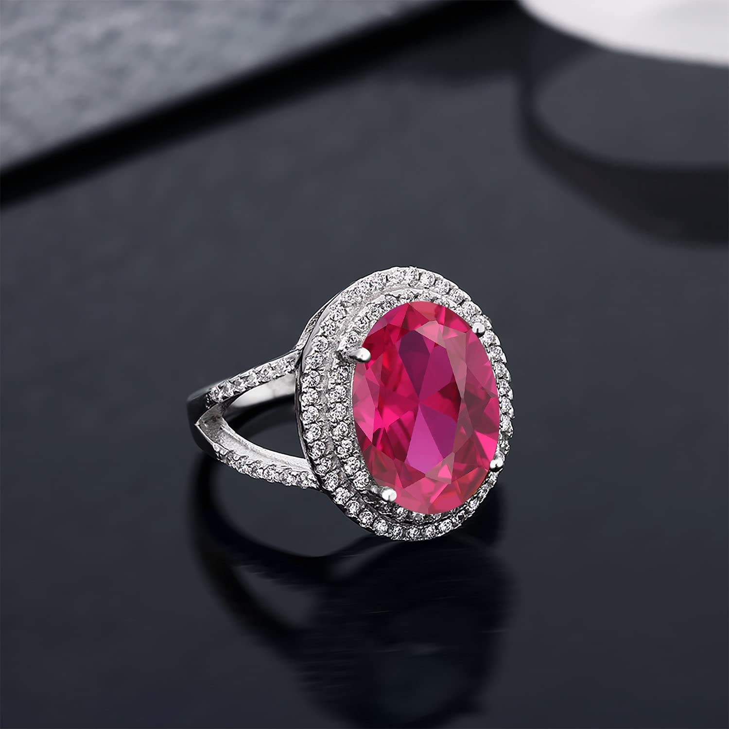 Gem Stone King 925 Sterling Silver 14X10MM Oval Gemstone Birthstone Ring For Women | Wedding Engagement Anniversary Promise Ring For Women | Available In Size 5, 6, 7, 8, 9