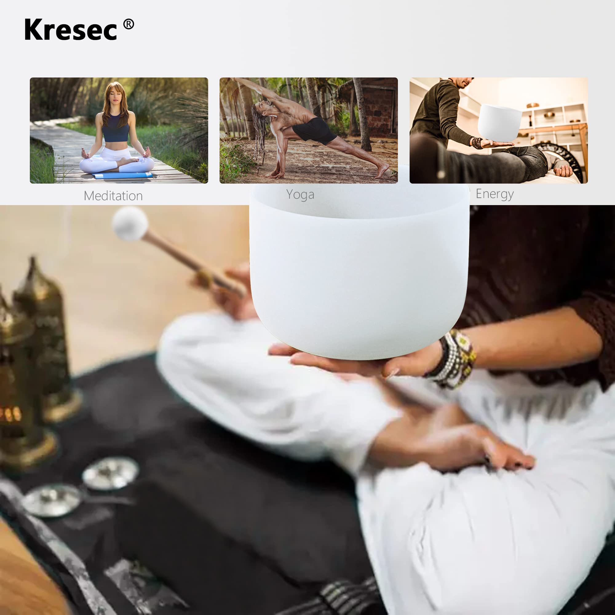 Kresec 12 Inch Crystal Singing Bowl D Note Sacral Chakra with O-ring and Mallet for Meditation, Yoga, Spiritual and Body Healing and Energy Cleansing