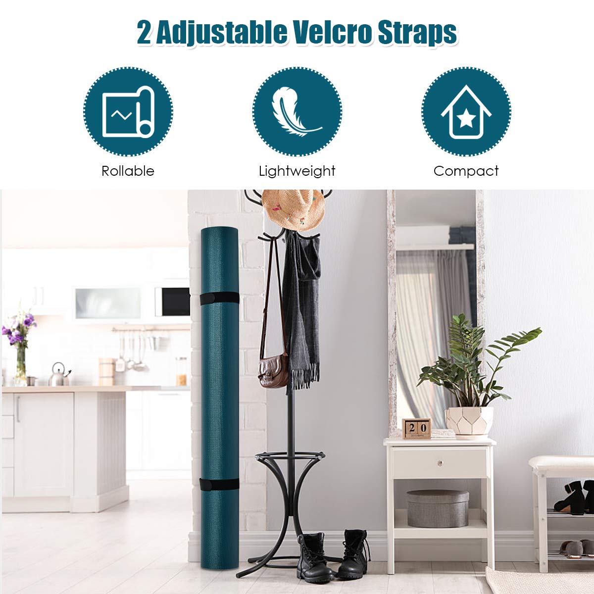 Goplus Large Yoga Mat, 7' x 5' x 8mm and 6' x 4' x 8mm with Straps, Eco Friendly Extra Thick Non Slip Barefoot Fitness Exercise Mat for Home Gym Floor Cardio Workout (Oasis Blue, 7'x5')