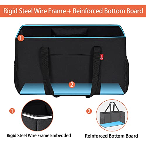 RVSNQ Extra Large Utility Tote Bag, Foldable Reusable Grocery Bags, Collapsible Tote with Metal Wire Frame & Reinforced Bottom Board, Stand up Large Utility Tote for Grocerie, Shopping, Storage(Black)