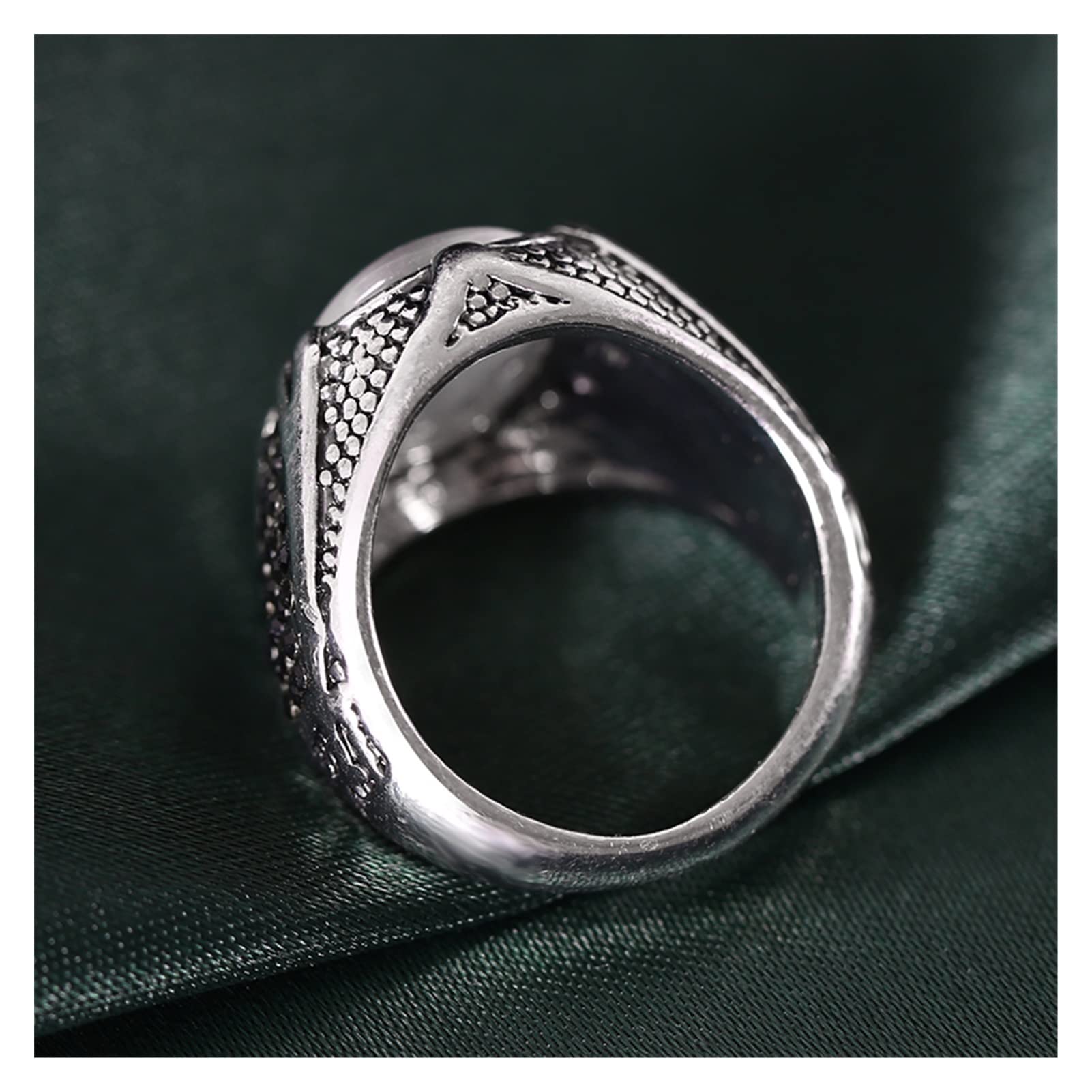 HOYEDNK Antique Ring Men's Ring White Agate Stone with Black Rings Jewelry Gift (Main Stone Color : Silver, Ring Size : 10)