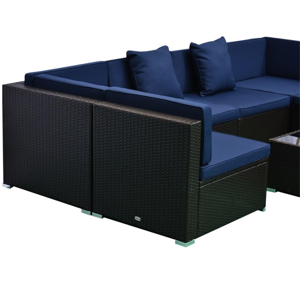 Generic 7-Piece Outdoor Patio Furniture Set with Rattan Wicker for Outdoor Use - Dark Coffee/Blue