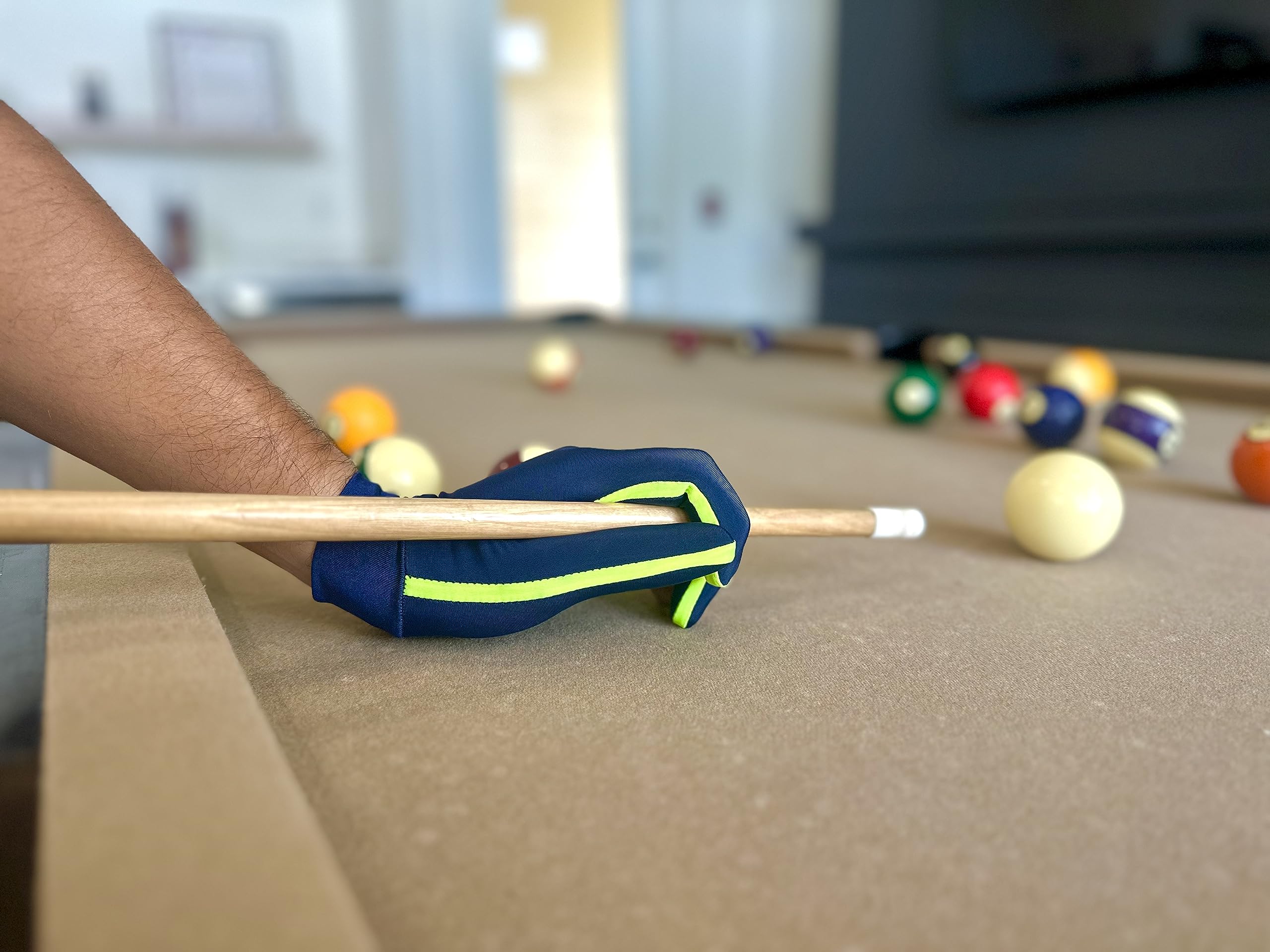 Guantes Pool Professional Billiard Glove, Quick Dry, Snooker Cue Sport for Left and Right Hand (Blue Yellow)