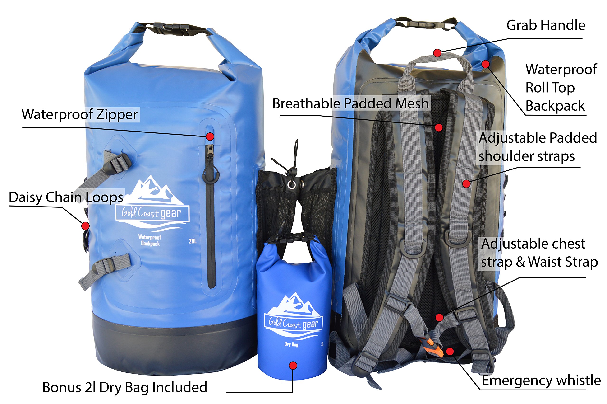 Gold Coast gear Dry Bag Waterproof Sack Multiple Sizes with Shoulder Strap (Light Blue, 5L)
