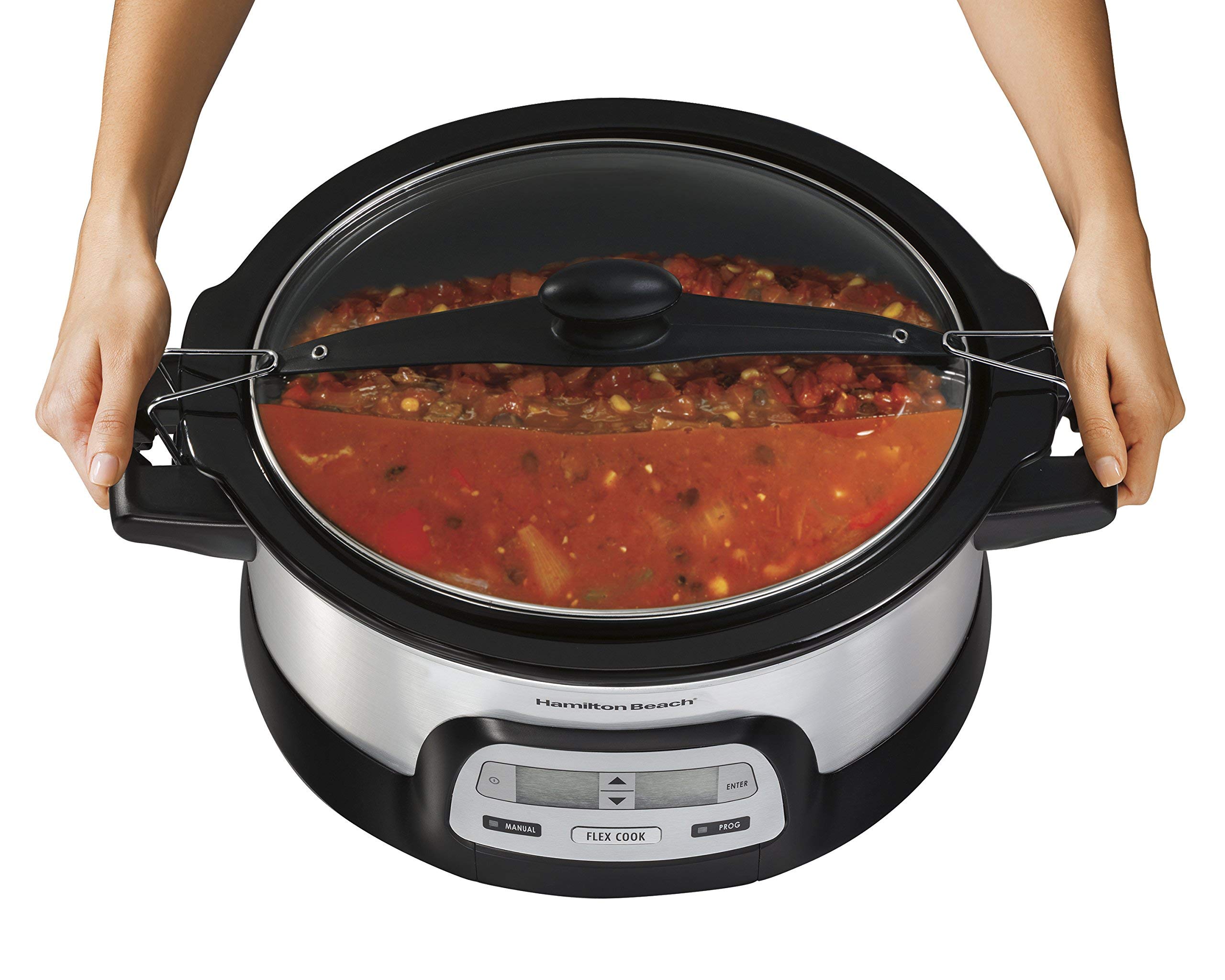Hamilton Beach 33861 Programmable Slow Cooker, 6 Quart, Dual Digital Timer, Stainless Steel (Renewed)