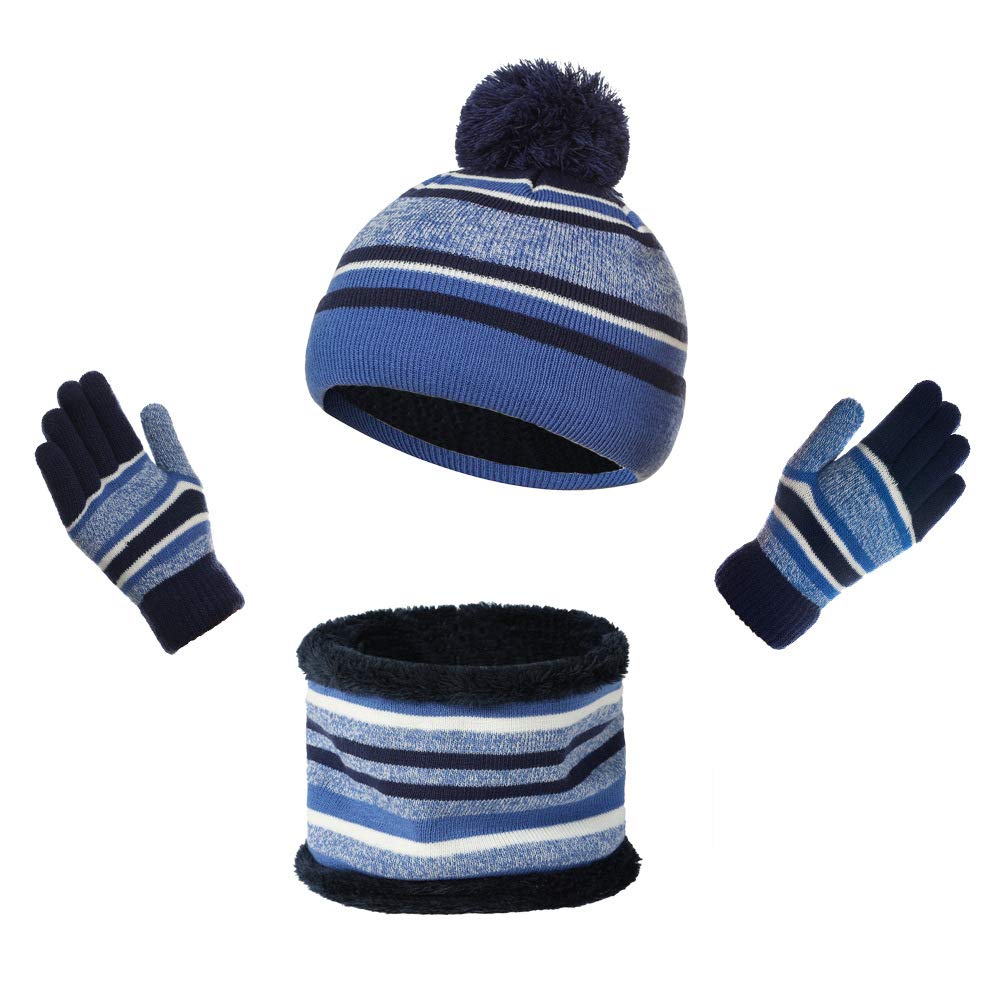 Go Mai Kids Winter Knitted Hats+Scarf +Gloves Sets, Includes Warm Hat All Fingers Gloves and Warm Circle Neck