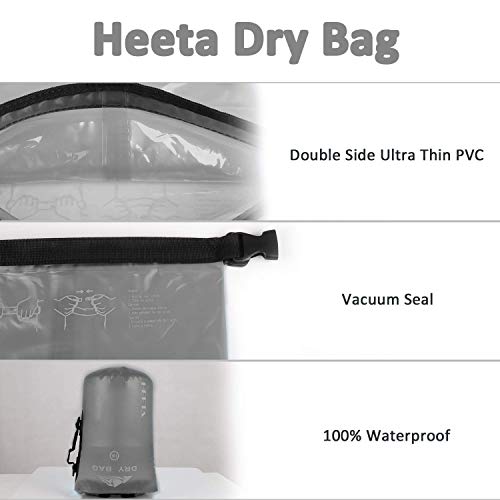 HEETA Waterproof Dry Bag for Women Men Transparent Black 5L Bundle with 3-Pack Clear Waterproof Dry Bag