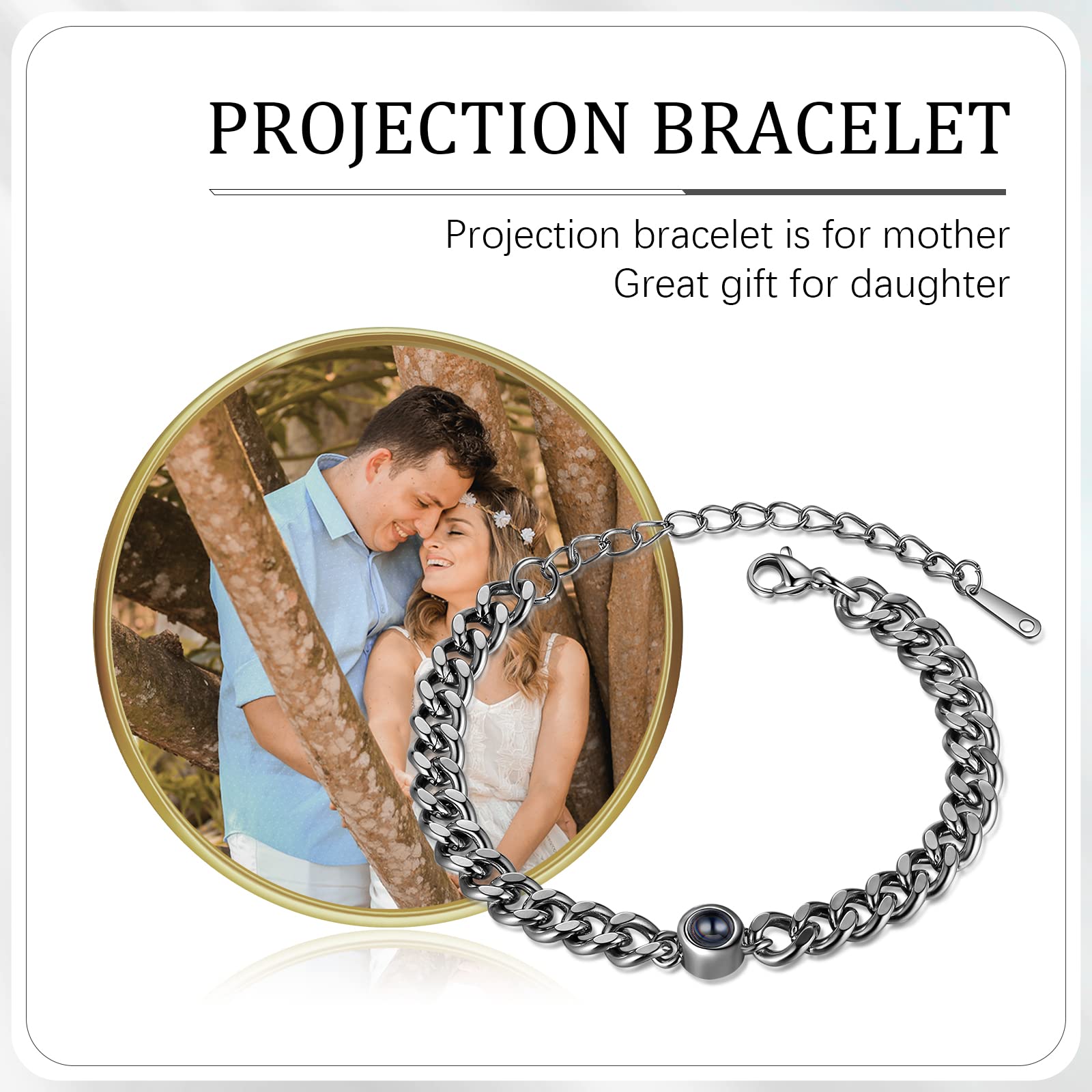 LoraPetid Custom Bracelets with Picture inside Personalized Photo Projection Bracelets for Women Men Anniversary Memorial Gifts for Couples Boyfriends Girlfriend