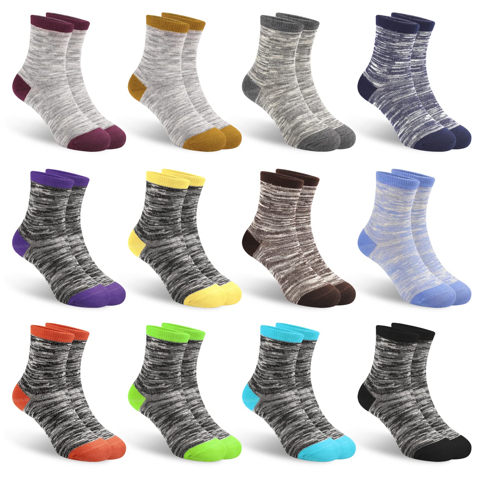 KEREDA Boys Girls Ankle Socks 12 Pairs Kids Half Cushion Quarter Socks 10-14 Y Multicolor04